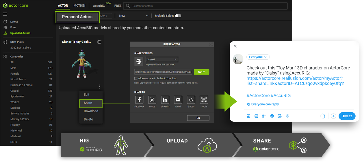 In addition to display your AccuRIG characters with custom motion list ...