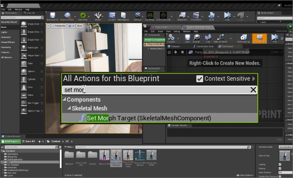 Apply a "Set Morph Target (SkeletalMeshComponent) node to edit the actor’s morph data.