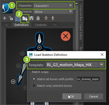 Choose the reallusion character and load Skeleton Definition "RL_G3 ...
